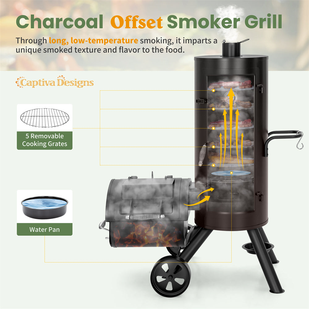 Vertical Charcoal Patio Smoker with Offset Smoke Box Domestic and Heav