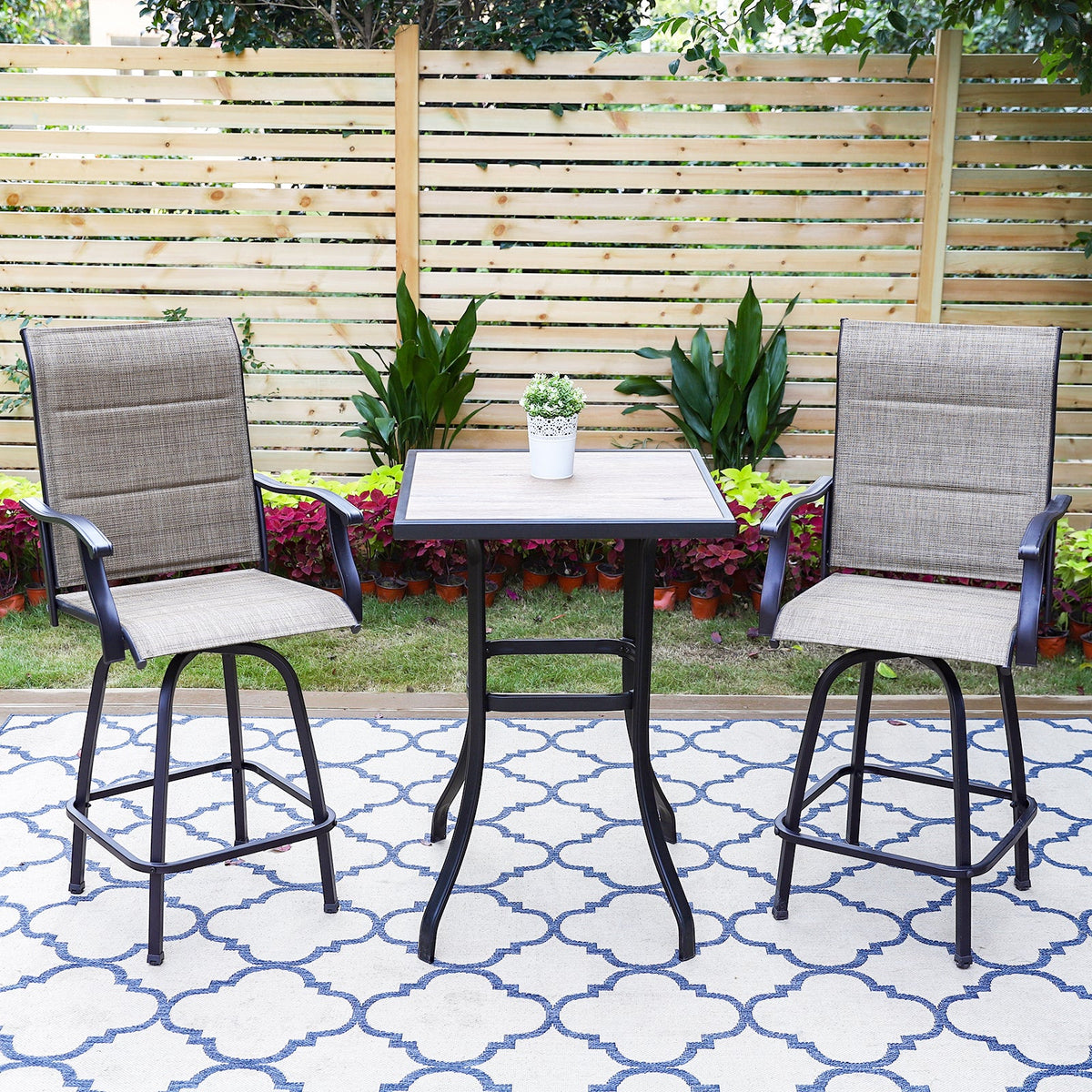 Outdoor bar height bistro set with swivel chairs store