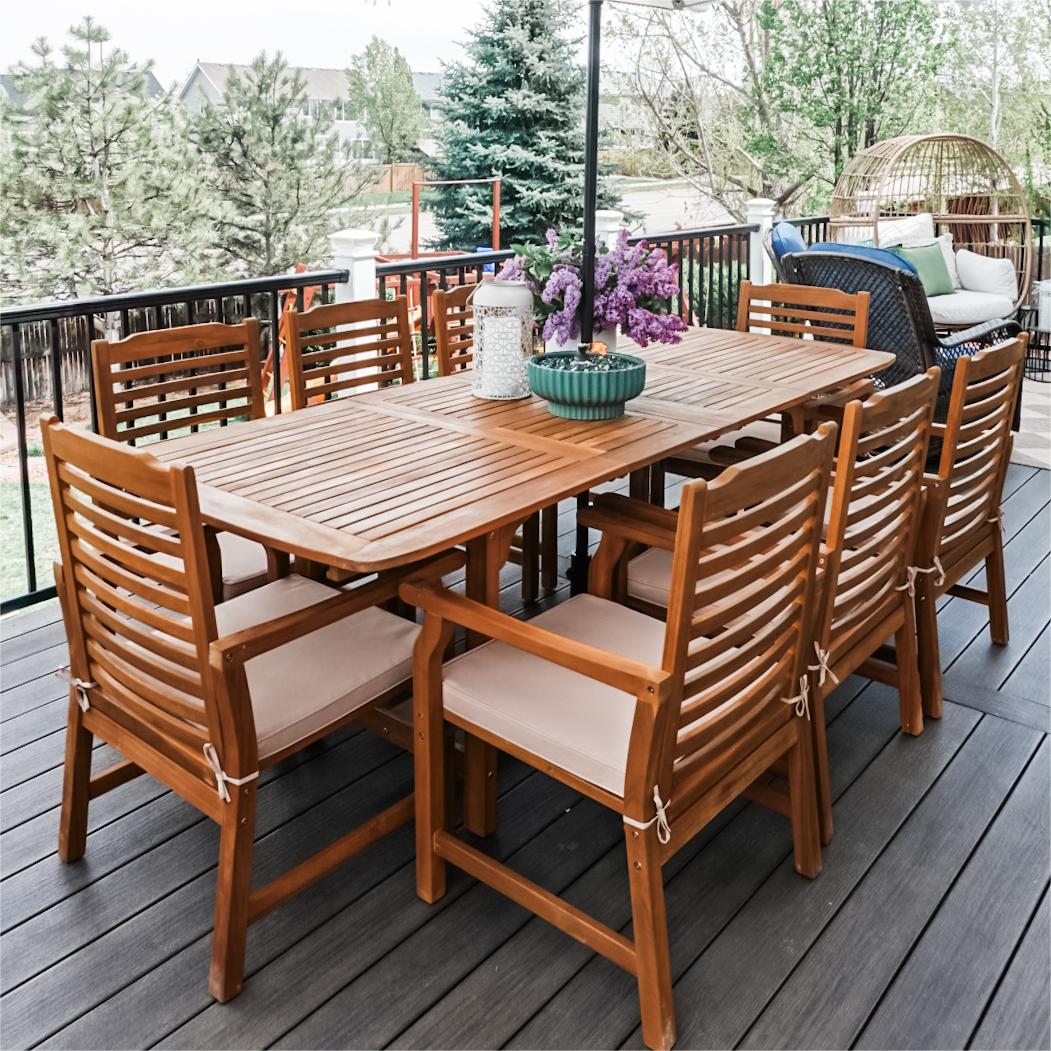 PHI VILLA 7/9 Pieces Acacia Wood Outdoor Dining Set Wih Expandable Tea