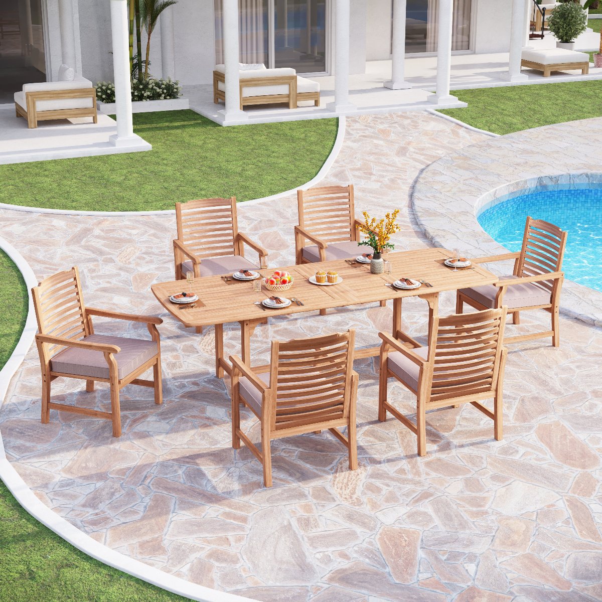 7/9-Pcs Wooden Expandable Dining Set for Deck-Phi Villa