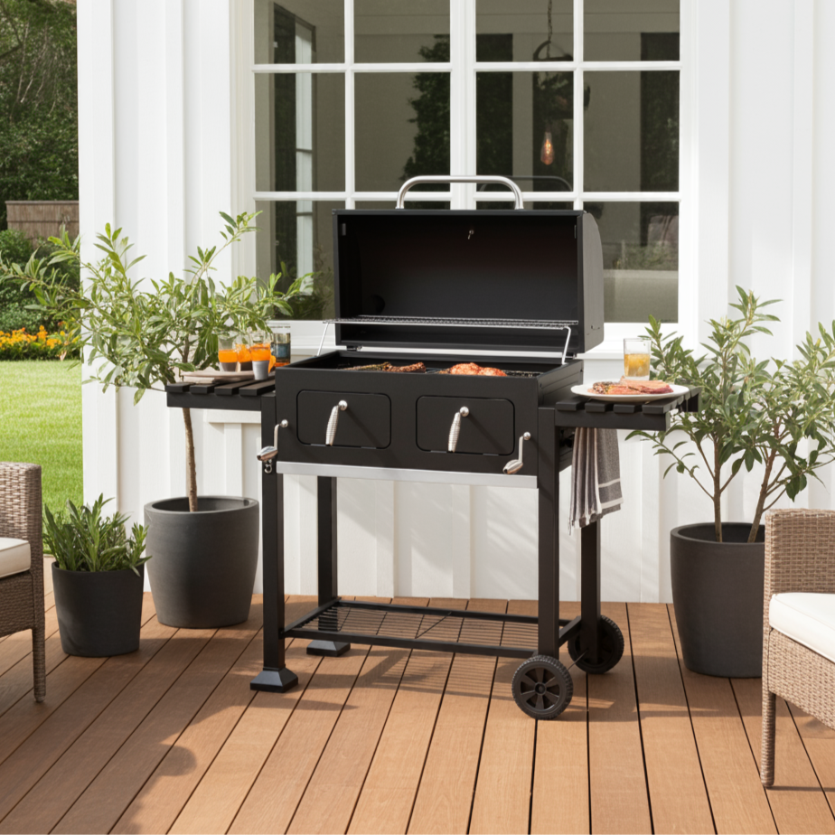 Outdoor Charcoal Grill Double-Door with Liftable Charcoal Trays-Captiva ...