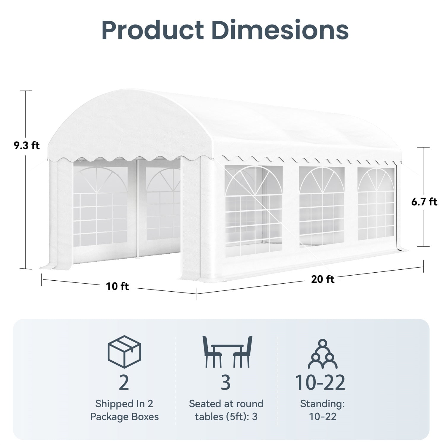 PHI VILLA 20'x10' Patio Heavy Duty Party Tent Large Canopy with Remova