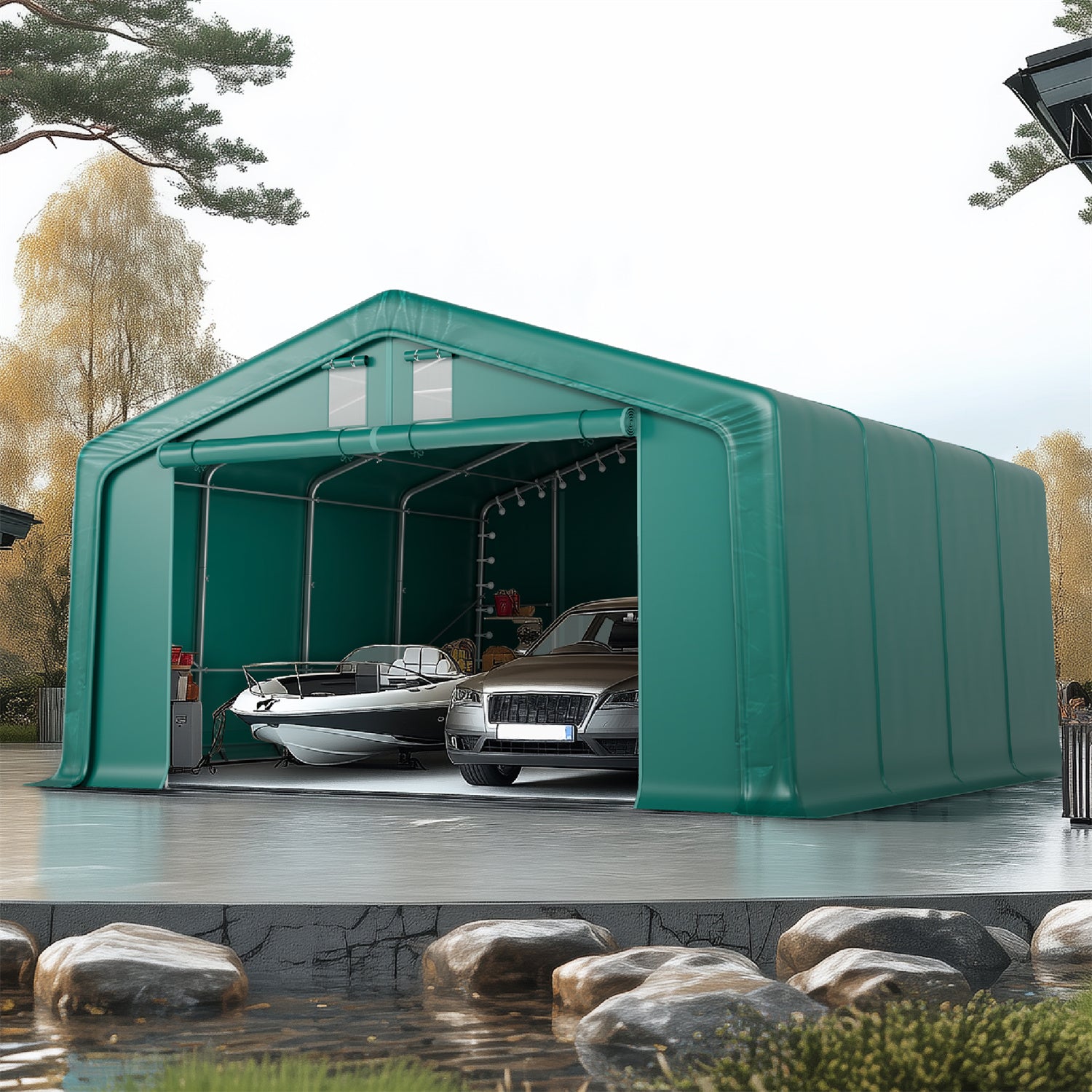 PHI VILLA 20x20ft Green Heavy Duty Storage Tent for Vehicles, Boats, G