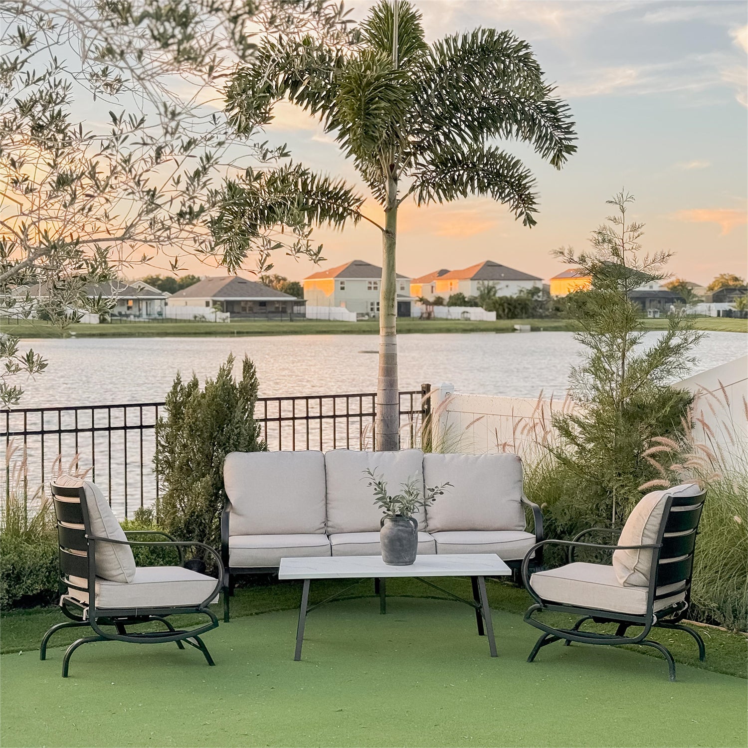 Phi Villa 5-Seater Patio Steel Wave Sofa Set With Cushions & Coffee Ta