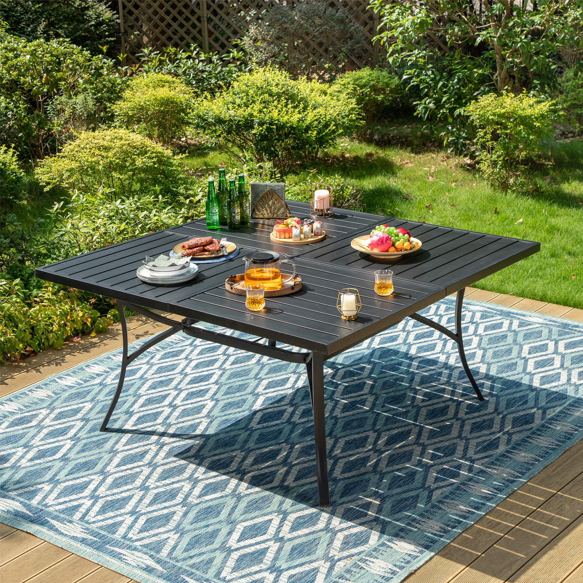 Phi Villa 60 Outdoor Metal Square Patio Dining Table with Umbrella Hole