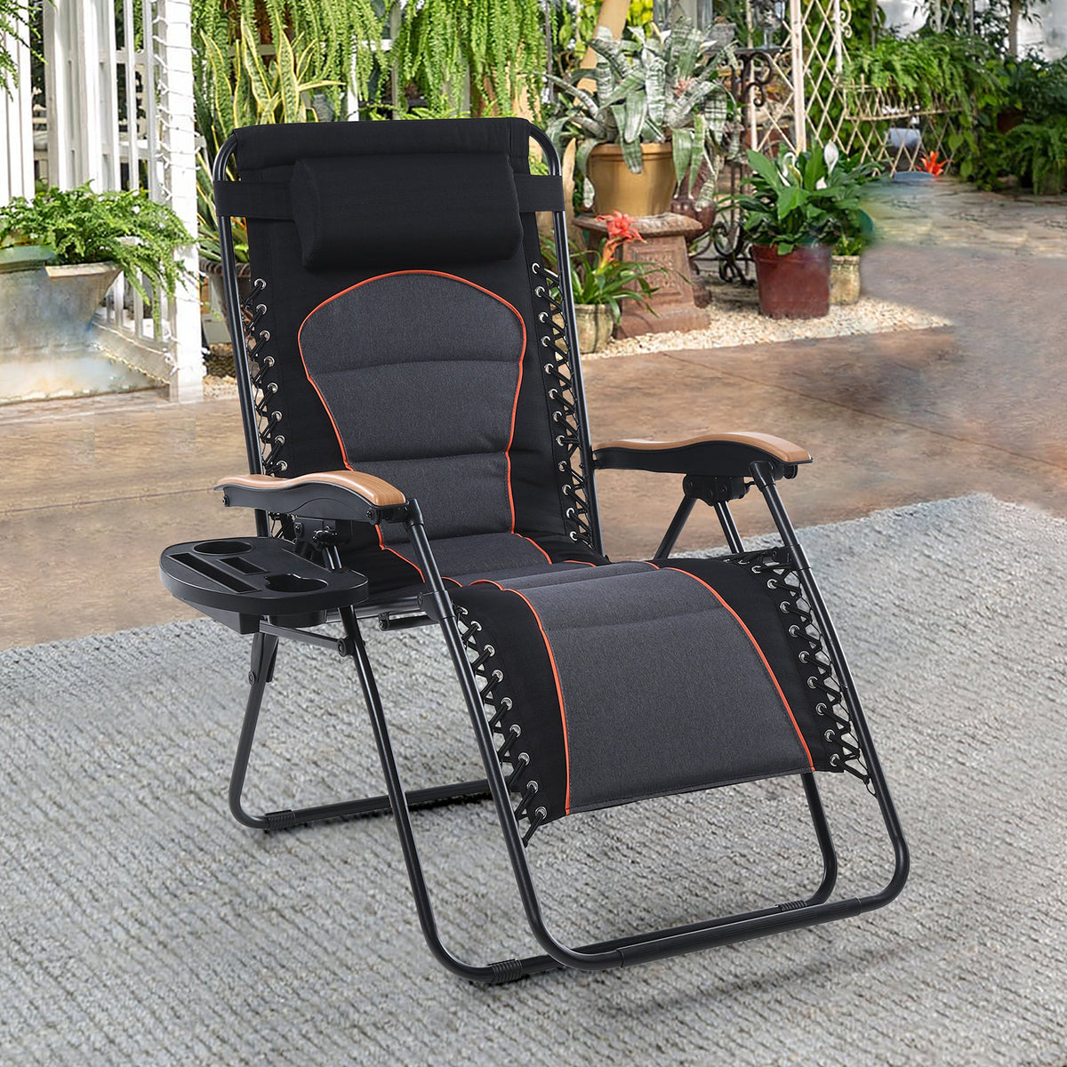PHI VILLA Oversize Padded Adjustable Zero Gravity Chair with Cup Holde