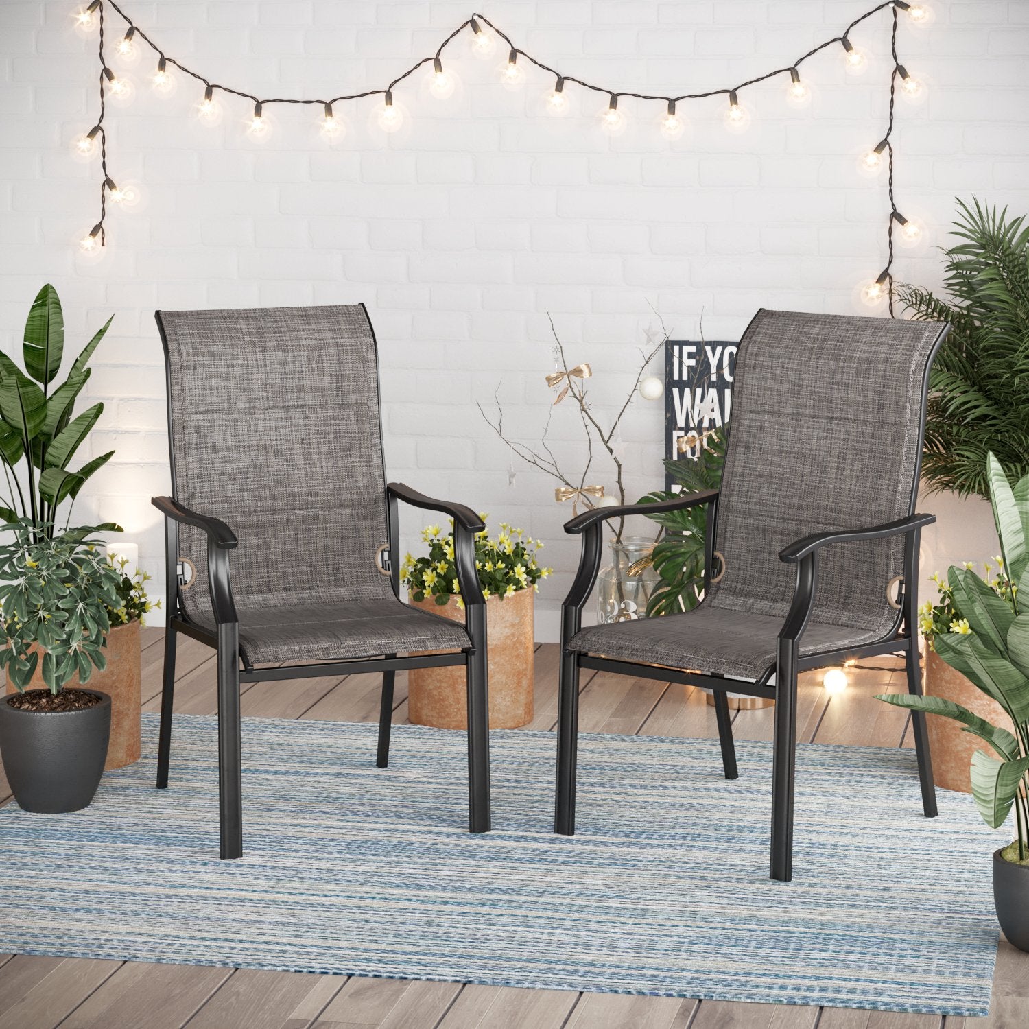 PHI VILLA Padded Textilene Patio Dining Armchairs, Set of 2
